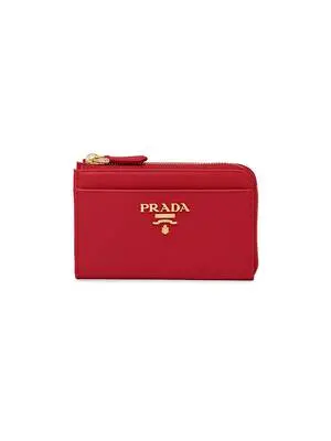 Prada Saffiano Leather Card Case Keychain Red