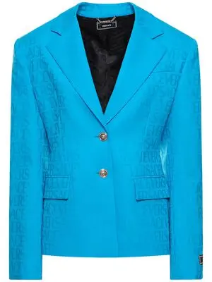 Versace VERSACE Logo Jacquard Wool Jacket - Blue