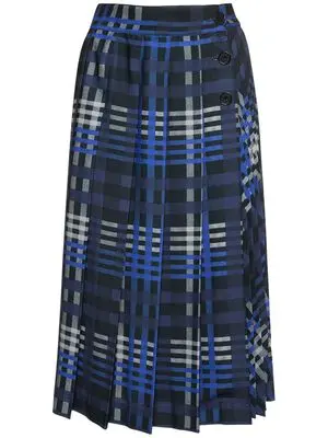 MSGM Pleated Tartan Tech Midi Skirt