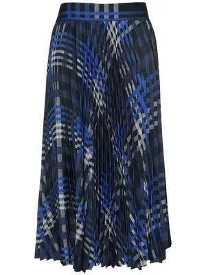 MSGM Pleated Tartan Tech Midi Skirt