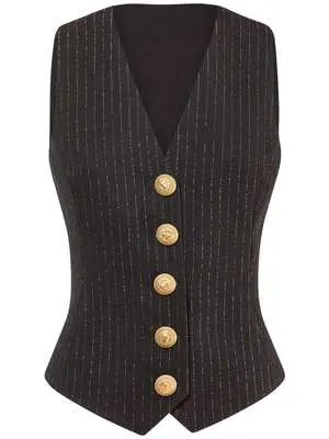 Balmain Pinstriped Lurex Wool Vest - Black