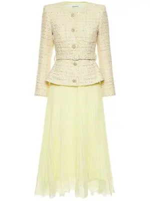 gold boucle midi dress Self-Portrait Bouclé In Yellow - 60% Off Embellished sequin