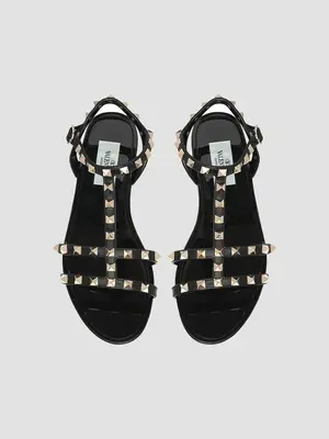 Valentino Garavani Rockstud Flat Rubber Sandals - Black