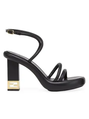 Fendi Women's Baguette 110MM Leather Strappy Sandals - Orange  - Black
