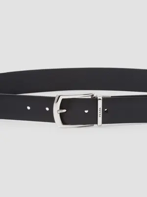 Prada Reversible Saffiano And Leather Belt - Black
