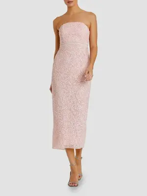 Mac Duggal Embellished Mesh Strapless Midi-dress - Blush