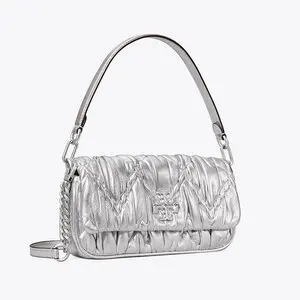 Tory Burch Small Kira Metallic Diamond Ruched Flap Shoulder Bag