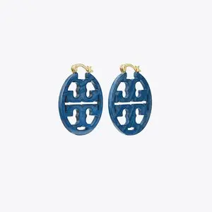 Tory Burch Small Icon Hoop Earrings Tory Gold/blue