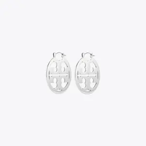 Tory Burch Small Icon Hoop Earrings - Tory Silver