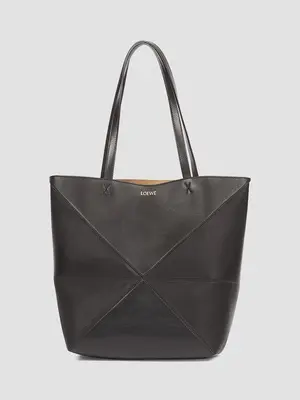 Loewe Puzzle Shiny Leather Tote Bag - Black