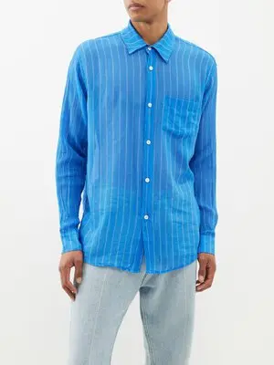 Our Legacy Our Legacy - Initial Striped Crinkled Cotton-blend Shirt - Mens - Blue - Blue