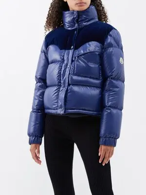 Moncler Moncler - Narmada Velvet And Nylon Quilted Down Jacket - Womens - Dark Blue - Dark Blue