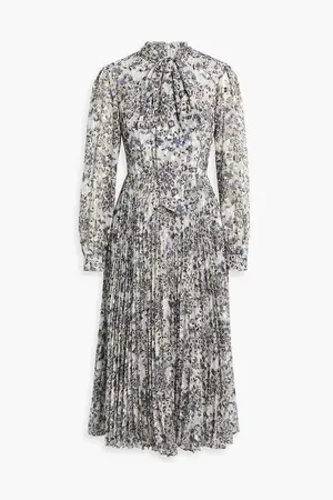 MIKAEL AGHAL Mikael Aghal Pleated Printed Fil Coupé Chiffon Midi Dress - Stone