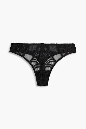Cosabella Puglia Tulle And Stretchlace Midrise Thong - Black