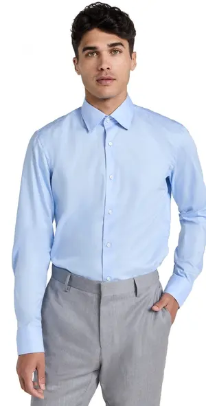 BOSS Slim Fit Easy Iron Cotton Poplin Dress Shirt Light Blue