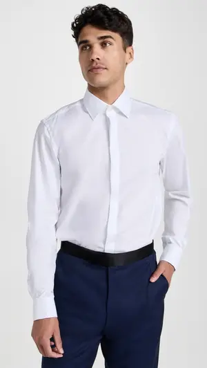 BOSS Slim Fit Easy Iron Stretch Cotton Dress Shirt - White