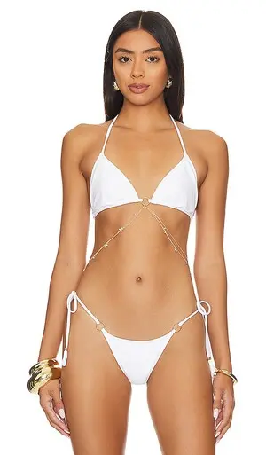 BANANHOT Chain Triangle Bikini Top - Solid White