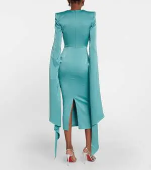 alex perry steel midi dress Alex Perry Draped Cowl-Neck Strong-Shoulder Satin Crepe Midi Dress