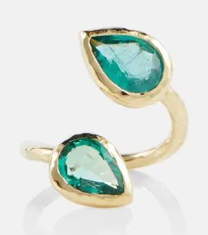 OCTAVIA ELIZABETH Moi Et Toi 18kt Yellow Ring With Emeralds - Gold