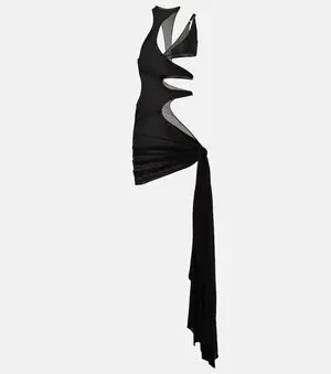 MUGLER Asymmetric Cutout Crêpe Dress - Black