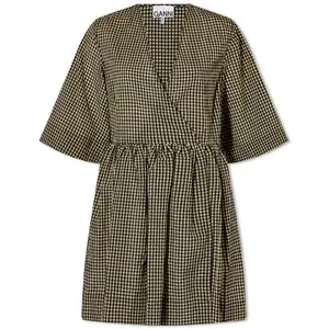GANNI Seersucker Check Wrap Mini Dress