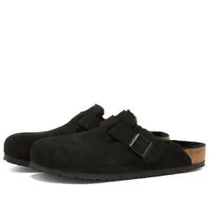 BIRKENSTOCK Boston Fur Clog - Black Suede