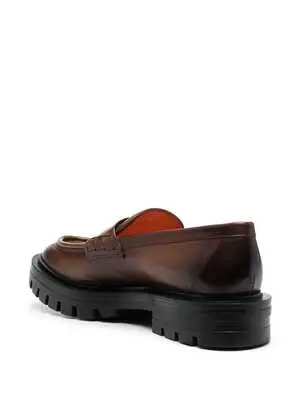 Santoni Leather Penny Loafers - Brown