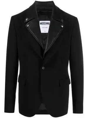 Moschino Faux-leather Notched-lapels Blazer - Black
