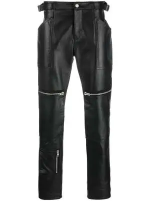 Moschino Zip-detail Fitted Leather Trousers - Black