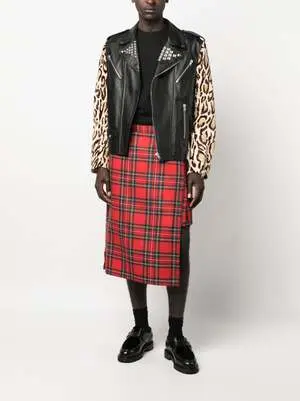 Moschino Checked Virgin Wool Asymmetrical Hem Skirt
