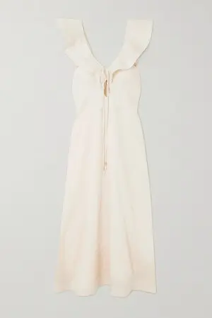 Zimmermann Halcyon Cutout Ruffled Shell-embellished Linen Midi Dress