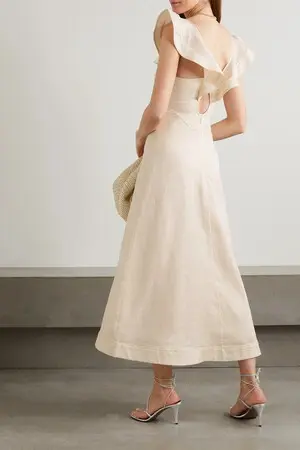 Zimmermann Halcyon Cutout Ruffled Shell-embellished Linen Midi Dress