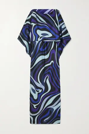Emilio Pucci Cape-effect Printed Silk-blend Satin Maxi Dress