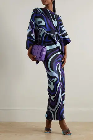 Emilio Pucci Cape-effect Printed Silk-blend Satin Maxi Dress