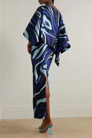 Emilio Pucci Cape-effect Printed Silk-blend Satin Maxi Dress