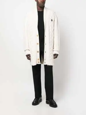 Philipp Plein Cable-knit Distressed-finish Cardigan - White