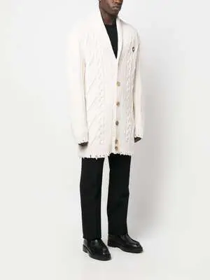 Philipp Plein Cable-knit Distressed-finish Cardigan - White