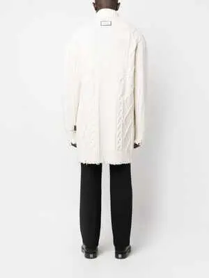 Philipp Plein Cable-knit Distressed-finish Cardigan - White