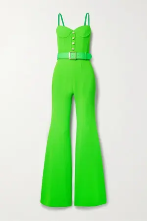 SERGIO HUDSON Belted Wool-crepe Jumpsuit - Green