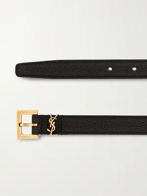 Saint Laurent Cassandre Textured-leather Belt - Black