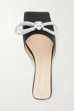 Mach & Mach Double Bow Crystal-embellished Satin Slides - Black