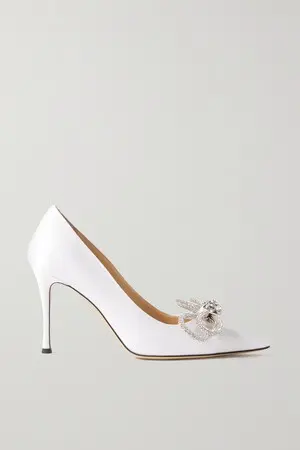 Mach & Mach Double Bow Crystal-embellished Pumps - White