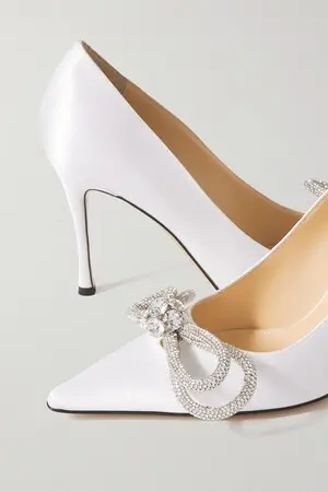 Mach & Mach Double Bow Crystal-embellished Pumps - White