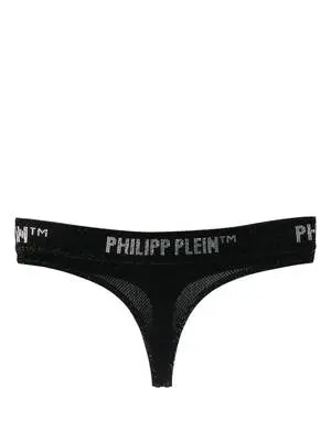Philipp Plein Crystal-embellished Logo Thong - Black