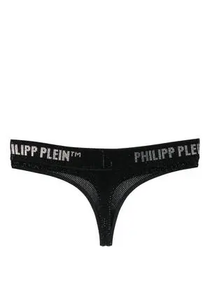 Philipp Plein Crystal-embellished Logo Thong - Black