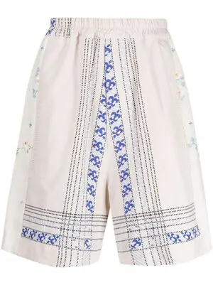 By Walid Embroidered Linen Shorts - Neutrals