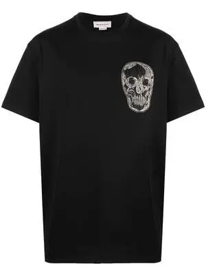 Alexander McQueen Skull-embroidered Cotton T-shirt - Black