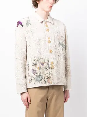 By Walid Embroidered-patchwork Cotton Shirt Jacket
