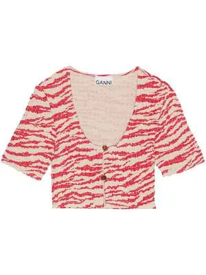 GANNI Crinkled Zebra-print Cropped Top