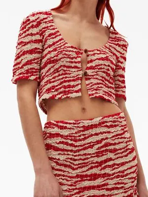 GANNI Crinkled Zebra-print Cropped Top